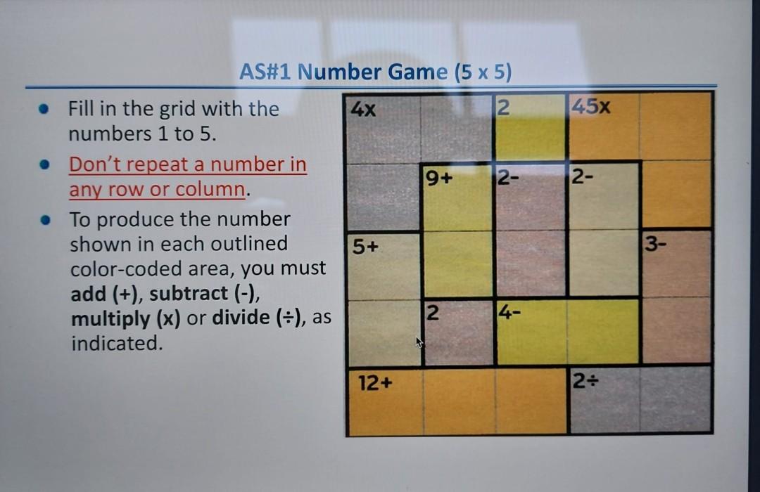 Solved AS\#1 Number Game (5×5) Fill in the grid with the | Chegg.com