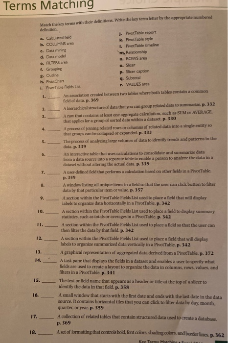 Solved Terms Matching Match the key terms with their | Chegg.com