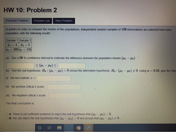 Solved HW 10: Problem 2 Previous Problem Problem List Next | Chegg.com
