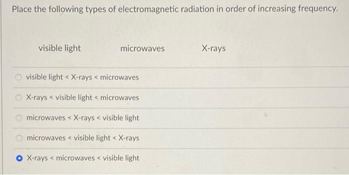 Solved Place the following types of electromagnetic | Chegg.com