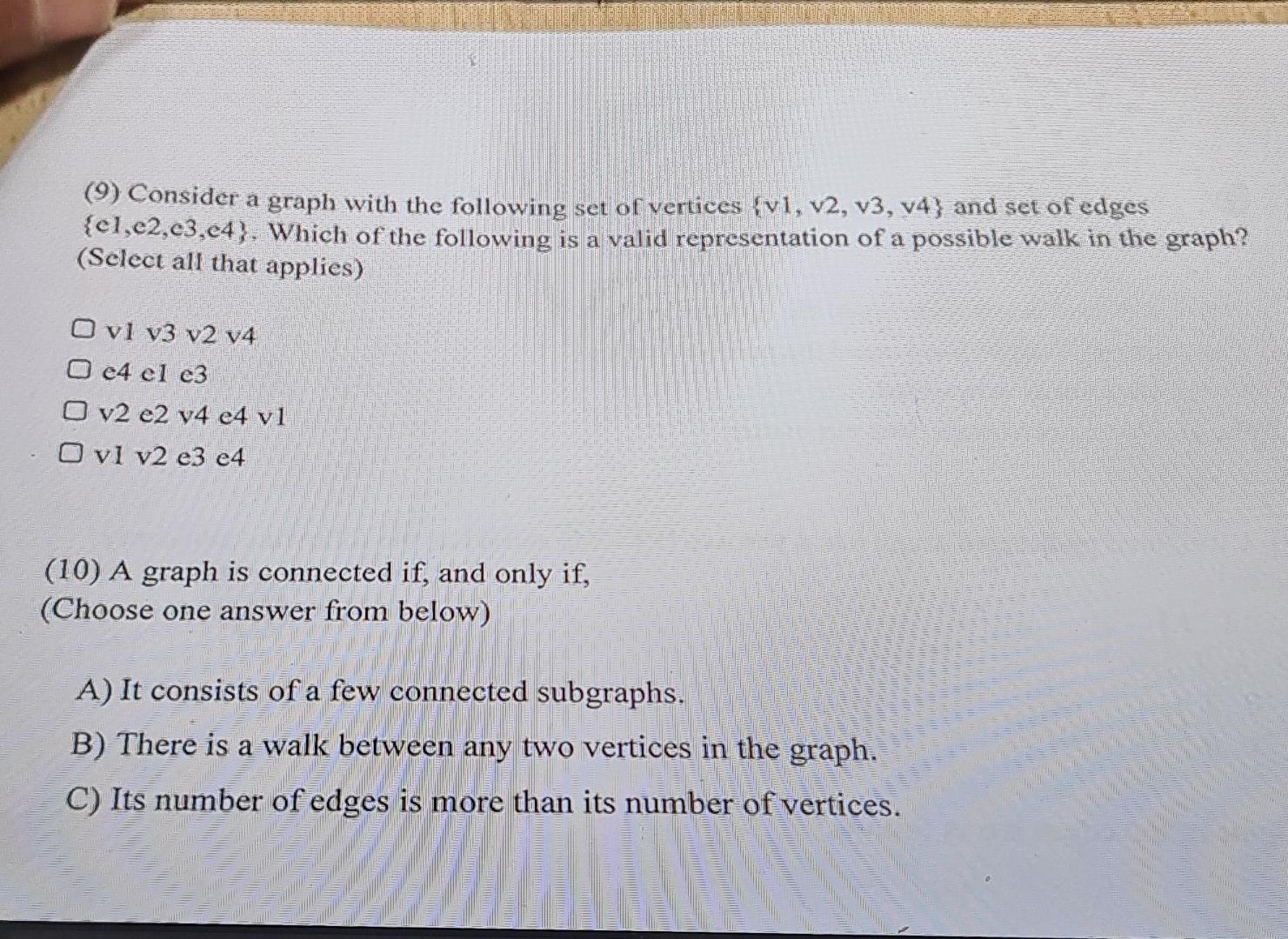 Solved (9) Consider a graph with the following set of | Chegg.com