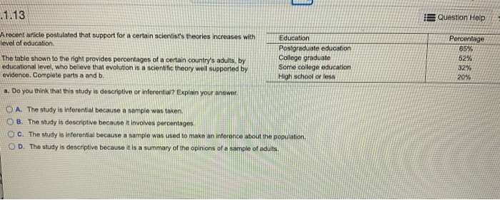 Solved Classify the study as either descriptive or | Chegg.com