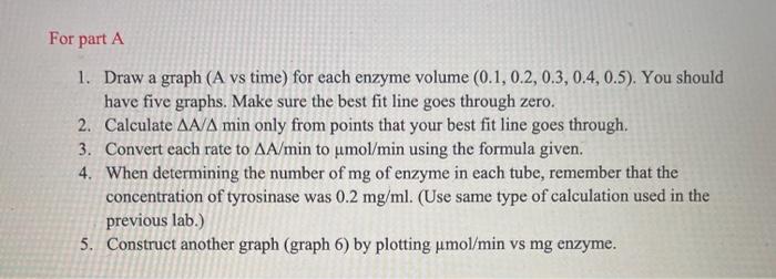 Solved 1. Draw a graph (A vs time) for each enzyme volume | Chegg.com