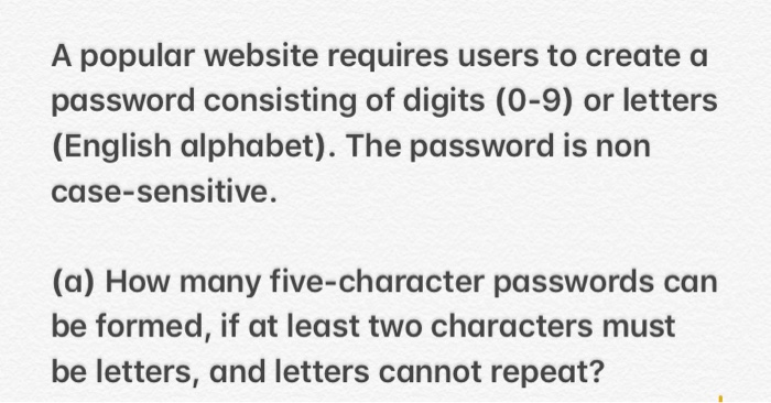 Solved A popular website requires users to create a password | Chegg.com