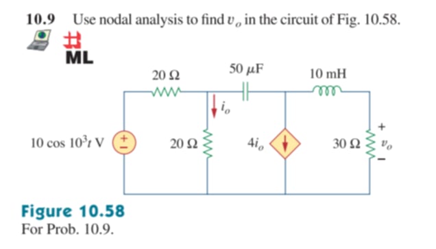 Solved 10.9 ﻿Use nodal analysis to find \( ﻿v_{o} \) ﻿in the | Chegg.com
