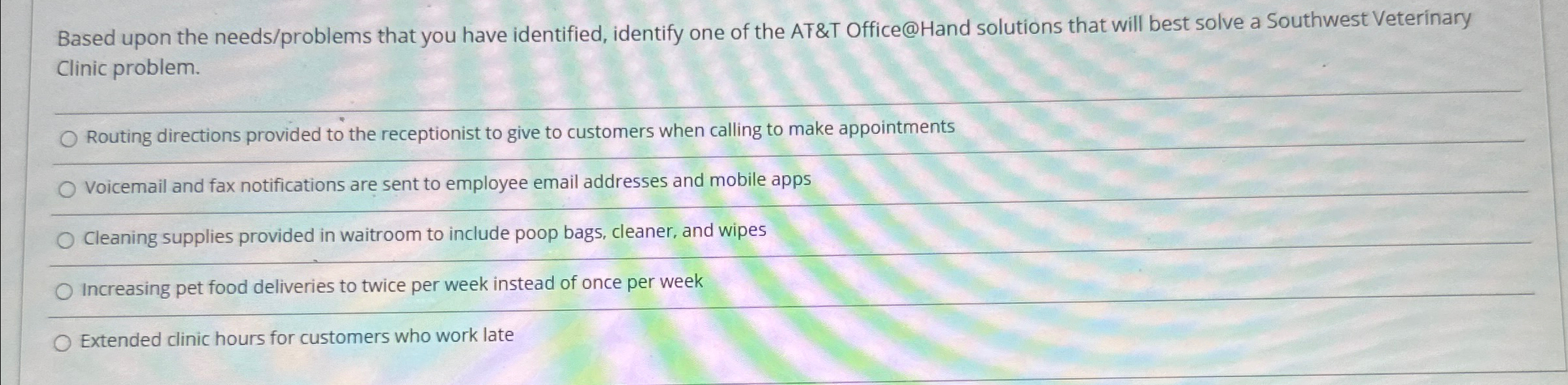 Solved Based upon the needs/problems that you have | Chegg.com