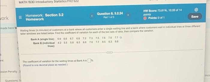Solved MATH 1530 Introductory Statistics FV2 522 Question 8, | Chegg.com