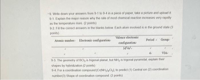 Solved -9. Write down your answers from 9.1 to 9-4 in a | Chegg.com