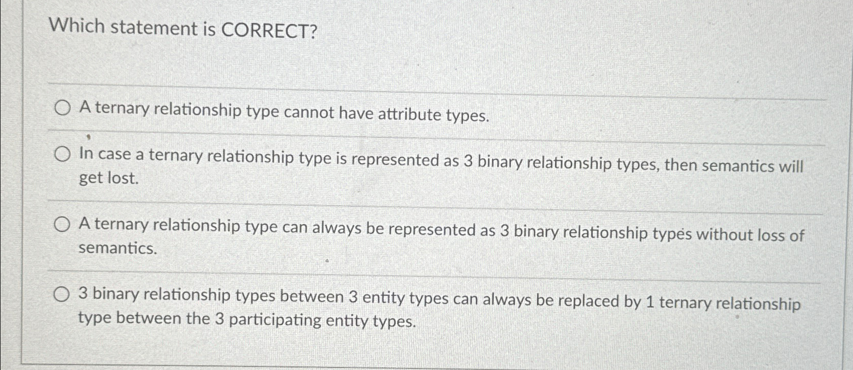 Solved Which statement is CORRECT?A ternary relationship | Chegg.com