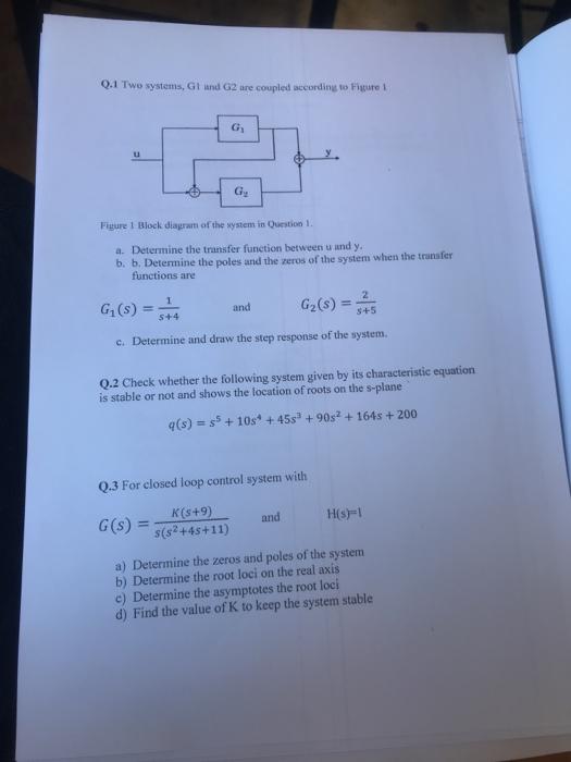 Q.1 Two systems, Gl and G2 are coupled according to | Chegg.com