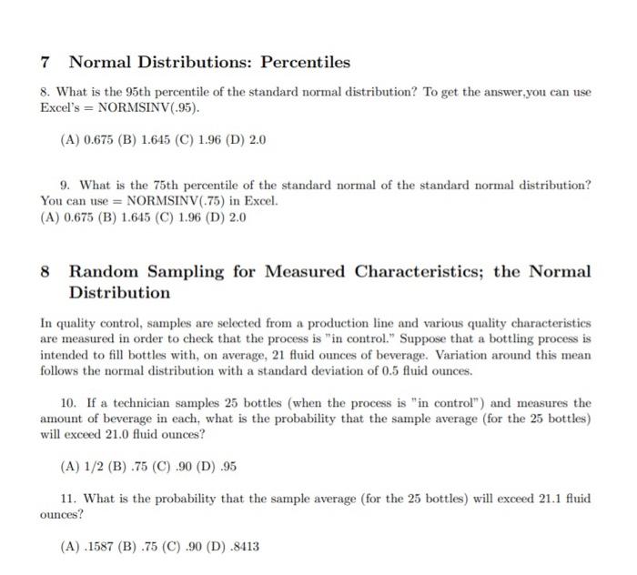Solved 7 Normal Distributions: Percentiles 8. What is the | Chegg.com