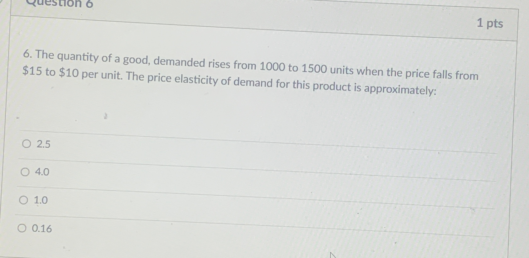 Solved 1 ﻿pts6. ﻿The quantity of a good, demanded rises from | Chegg.com