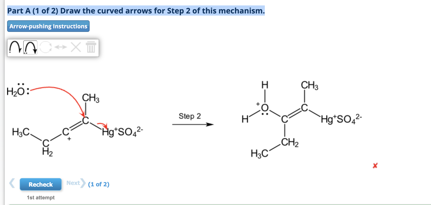 Solved Part A (1 ﻿of 2) ﻿Draw the curved arrows for Step 2 | Chegg.com