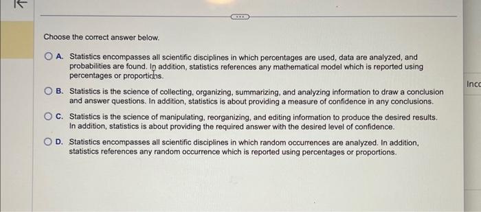 Solved Choose The Correct Answer Below A Statistics
