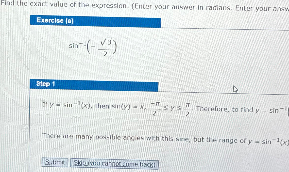 Solved Find the exact value of the expression. (Enter your | Chegg.com