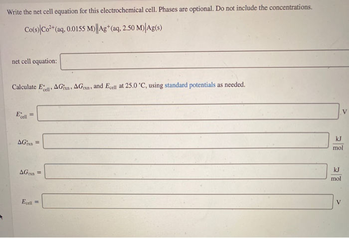 Solved Write the net cell equation for this electrochemical | Chegg.com