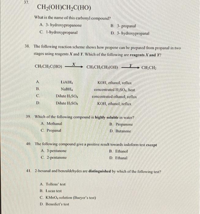 Solved 37. CH(OH)CH2C(HO) What is the name of this carbonyl | Chegg.com