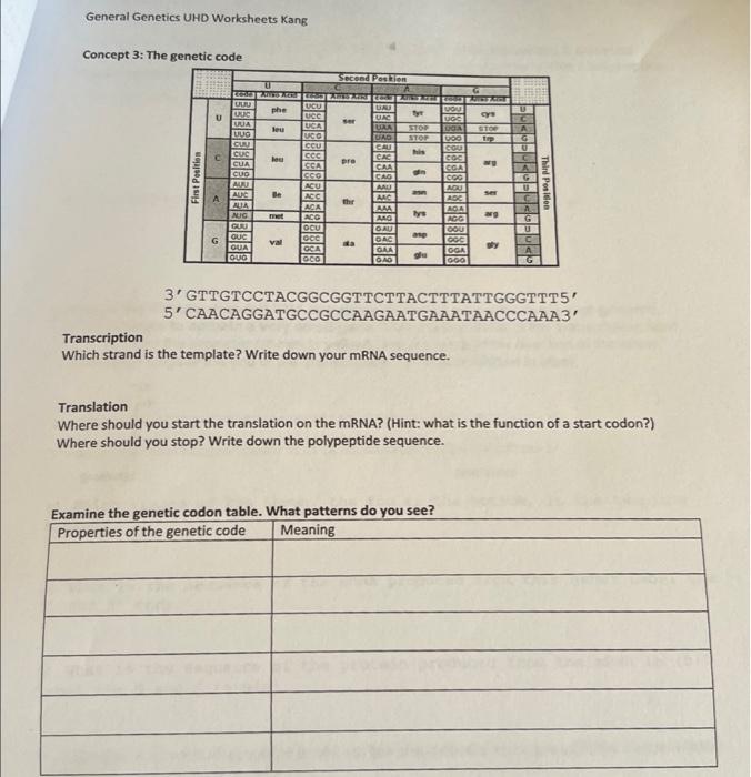 Solved General Genetics UHD Worksheets Kang Concept 3: The | Chegg.com