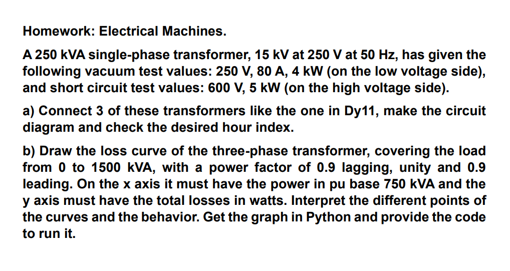 Solved Homework: Electrical Machines.A 250 ﻿kVA single-phase | Chegg.com