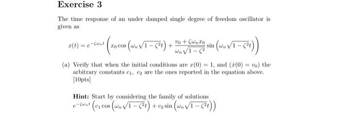Solved The time response of an under damped single degree of | Chegg.com
