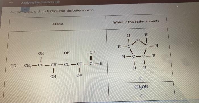 Solved Applying like dissolves like For each odte, dick the | Chegg.com