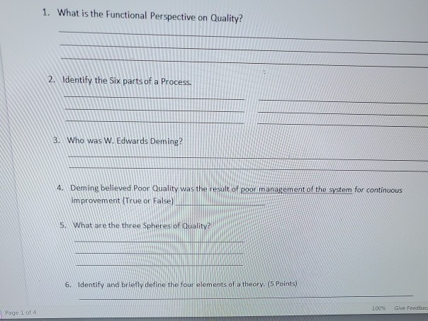 Solved 1. What is the functional Perspective on Quality? 2. | Chegg.com