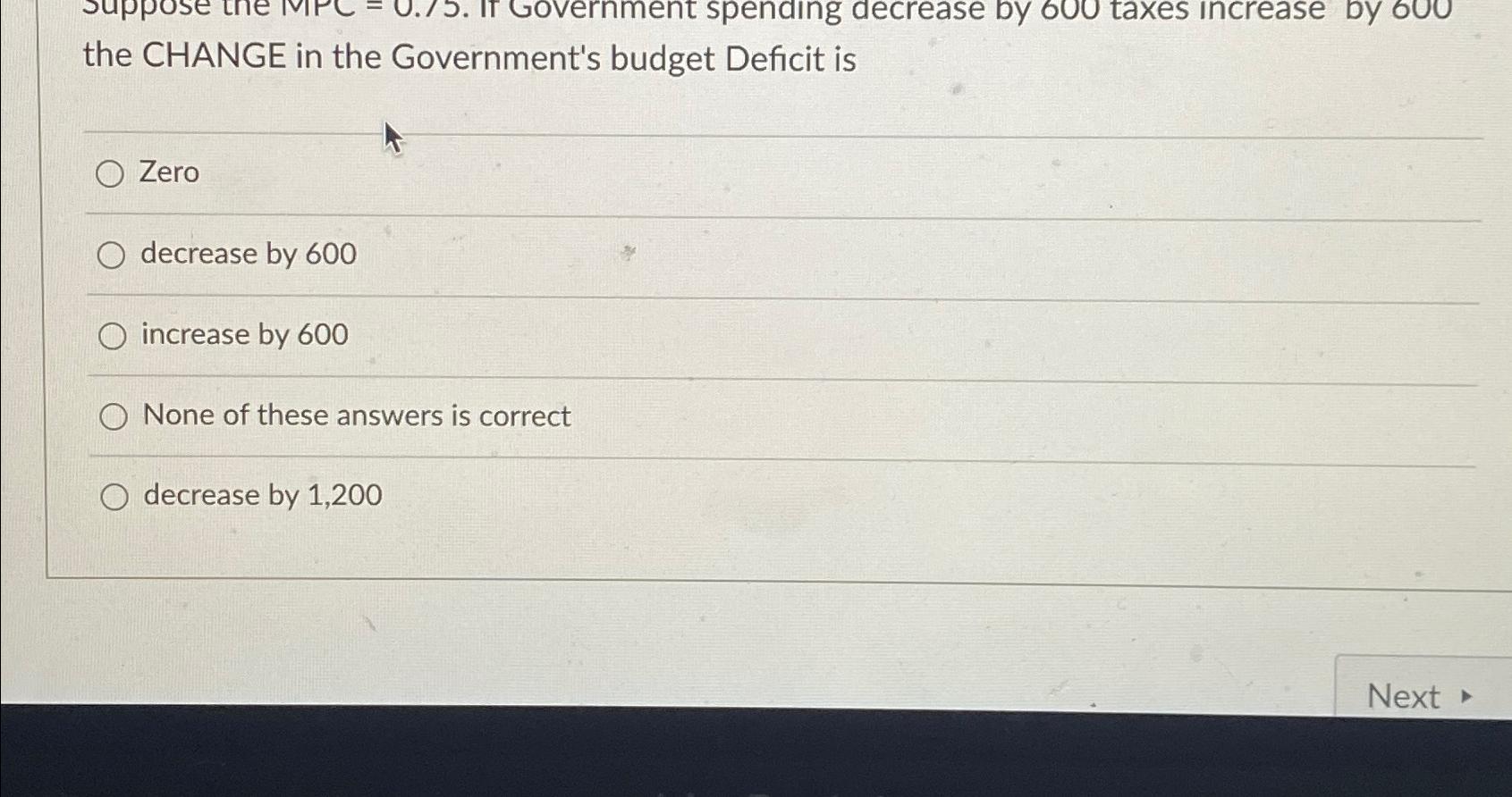 Solved the CHANGE in the Government's budget Deficit | Chegg.com