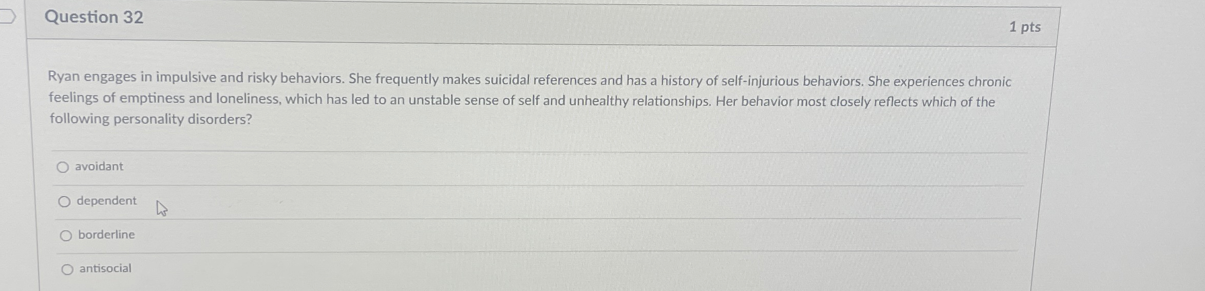 Solved Question 321 ﻿ptsRyan engages in impulsive and risky | Chegg.com