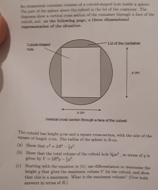 Solved As ornamertal container cossists of a cuboid-shaped | Chegg.com