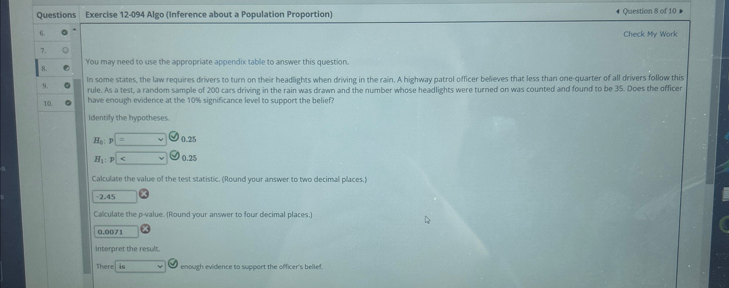 Solved QuestionsExercise 12-094 ﻿Algo (Inference about a | Chegg.com