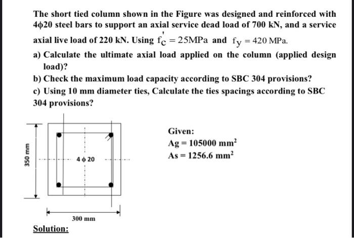 Solved The short tied column shown in the Figure was | Chegg.com