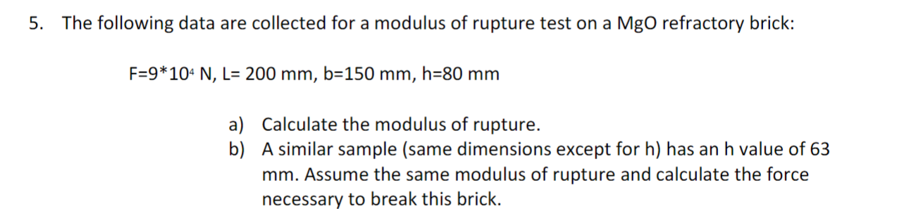 Solved The following data are collected for a modulus of | Chegg.com