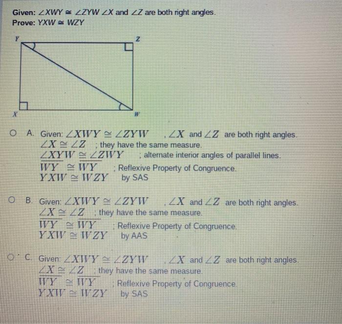 Solved Given: ZXWY - ZZYW ZX and ZZ are both right angles. | Chegg.com