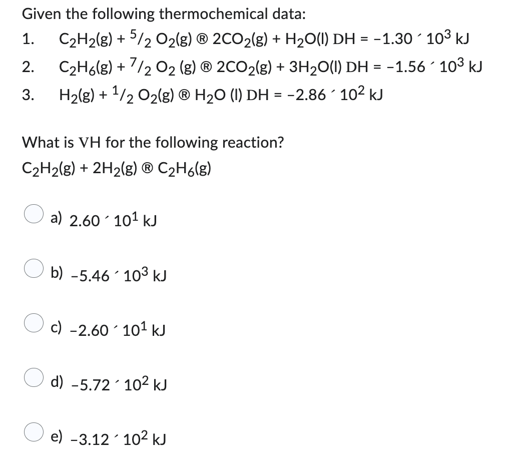 Solved Given the following thermochemical | Chegg.com
