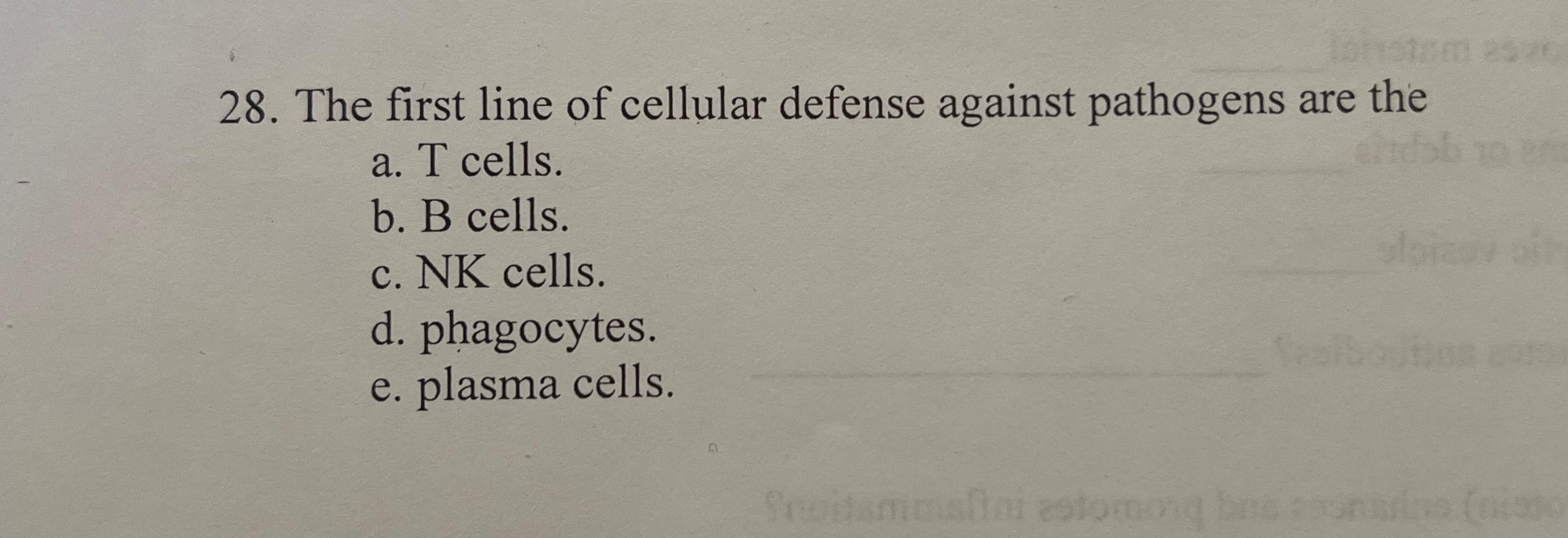Solved The first line of cellular defense against pathogens | Chegg.com