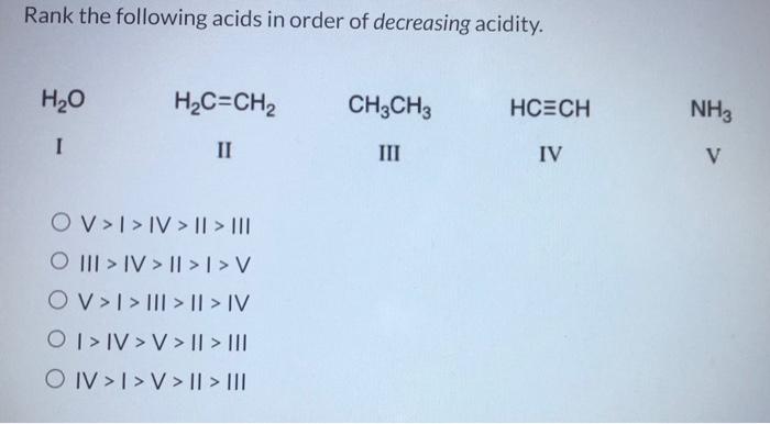 Solved Rank the following acids in order of decreasing | Chegg.com