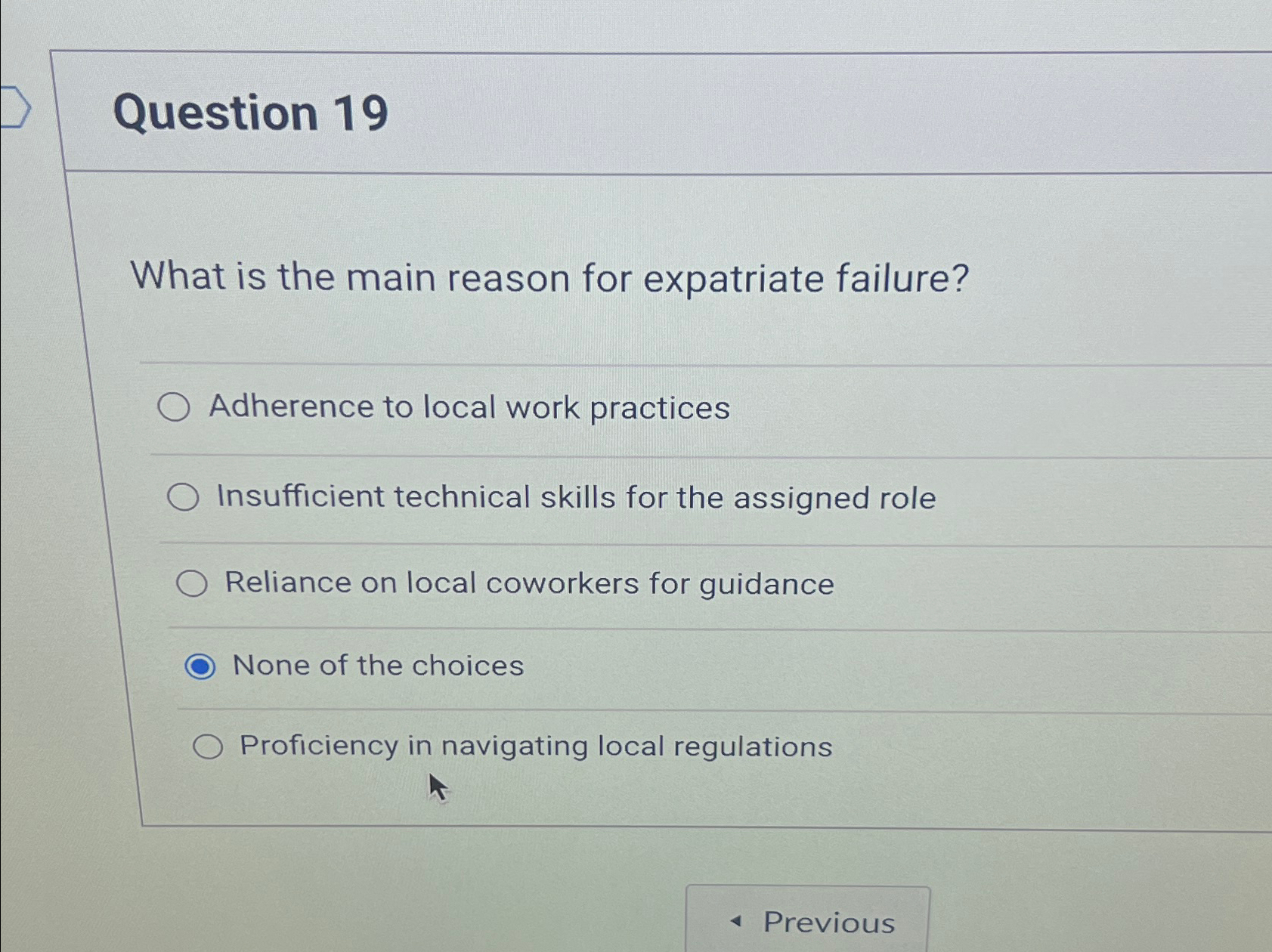 Solved Question 19What is the main reason for expatriate | Chegg.com