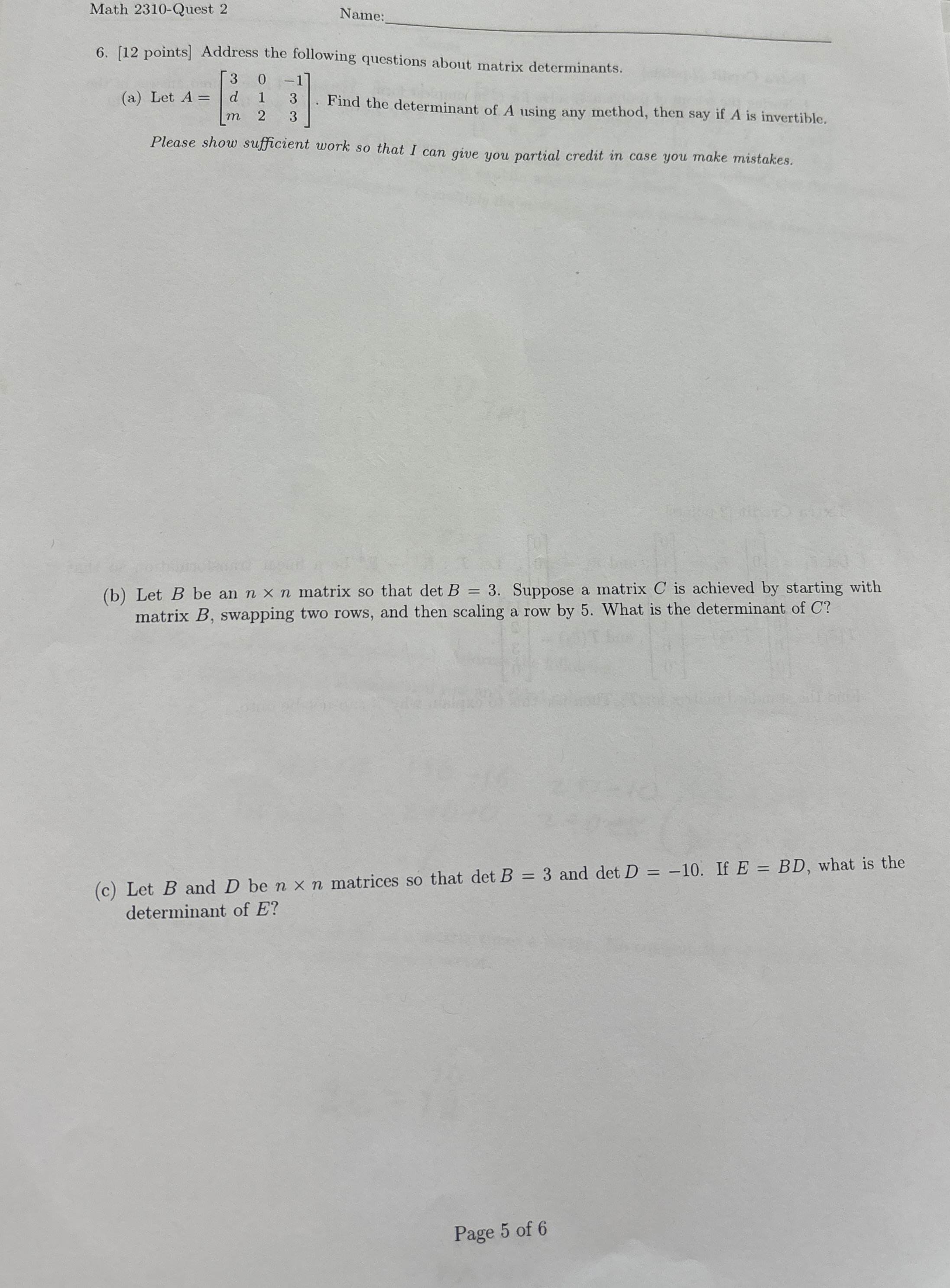 Solved by an EXPERT Math 2310-Quest 2Name:q,6. [12 ﻿points] ﻿Address ...