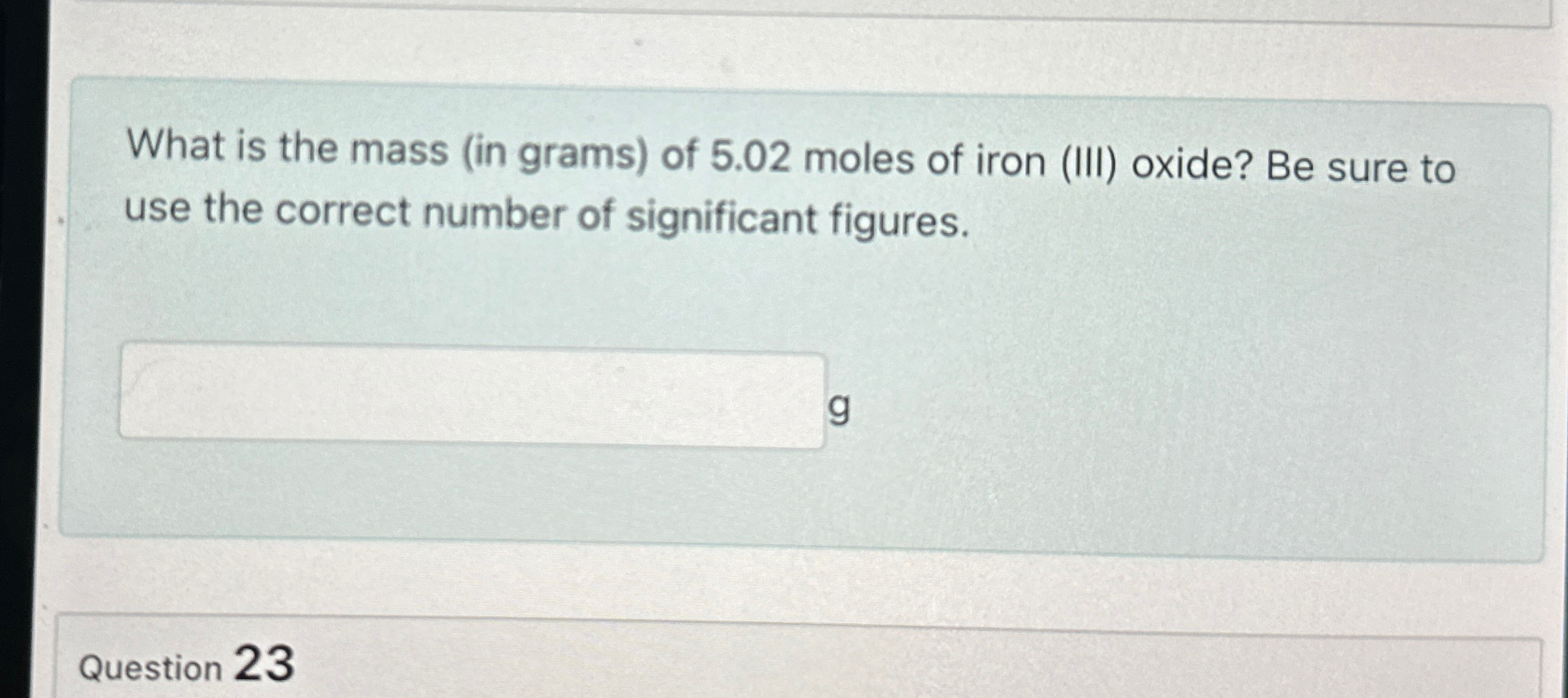 Solved What is the mass (in grams) ﻿of 5.02 ﻿moles of iron | Chegg.com