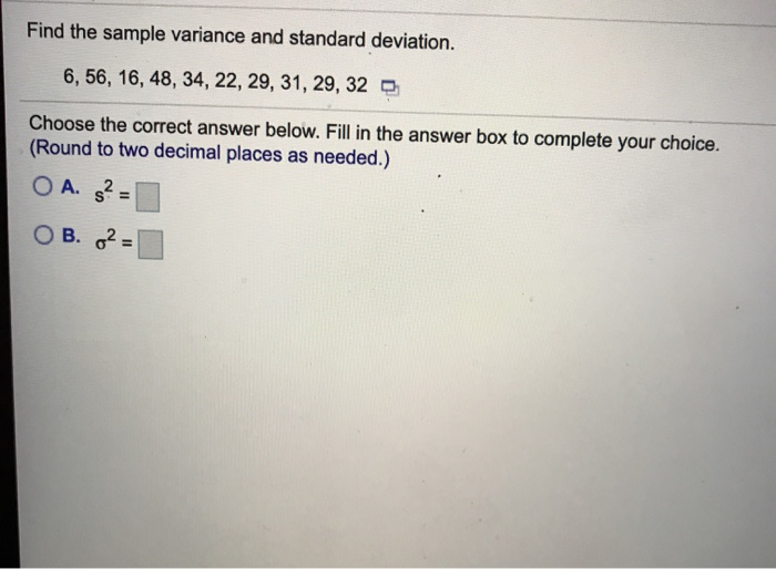 Solved Find the sample variance and standard deviation. | Chegg.com
