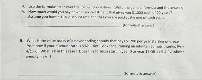 Solved 4. Use the formulas to answer the following | Chegg.com