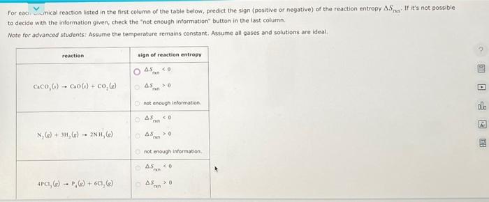 Solved For eaci. Zimical reaction listed in the first column | Chegg.com