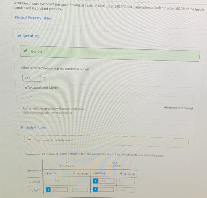 Solved A stream of pure cyclopentane vapor flowing at a rate | Chegg.com