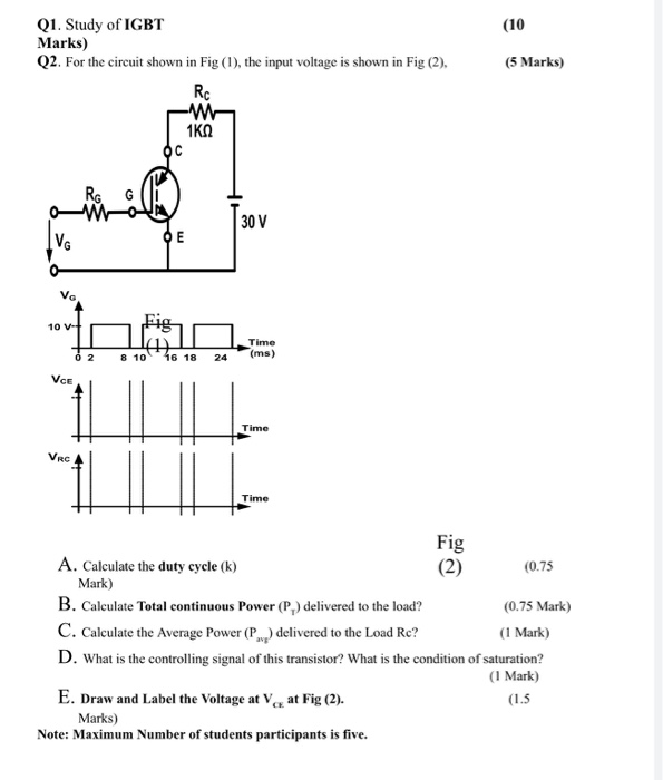 Solved (10 Q1. Study of IGBT Marks) Q2. For the circuit | Chegg.com