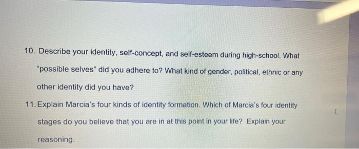 10. Describe your identity, self-concept, and | Chegg.com