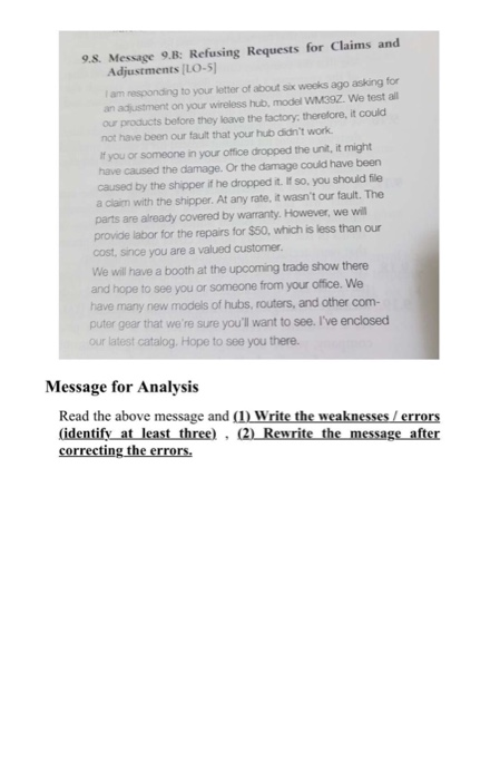 Solved 9.8. Message 9.B: Refusing Requests for Claims and | Chegg.com