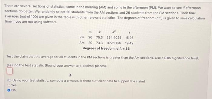 Solved There are several sections of statistics, some in the | Chegg.com