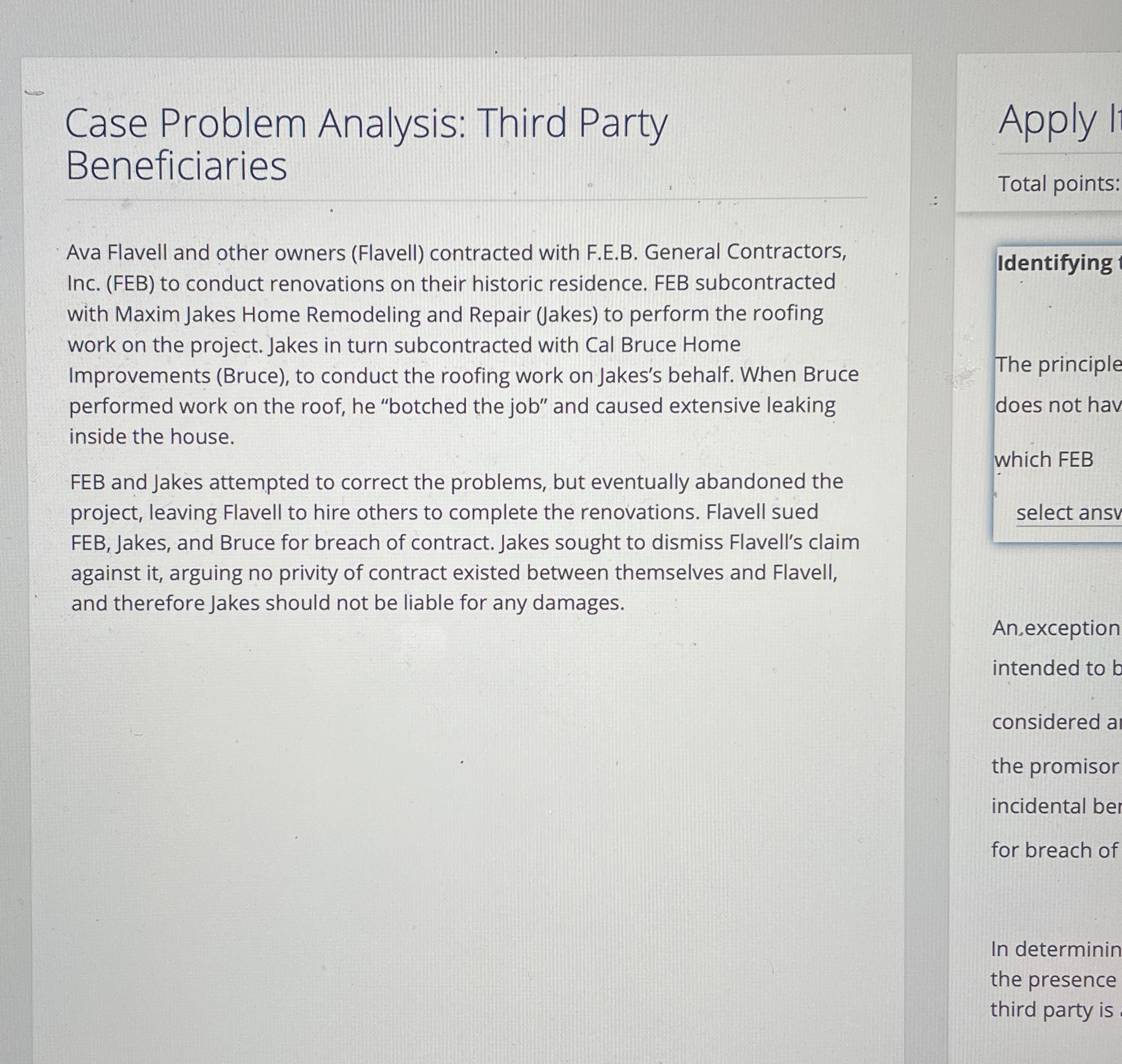 Solved Case Problem Analysis: Third Party BeneficiariesAva | Chegg.com
