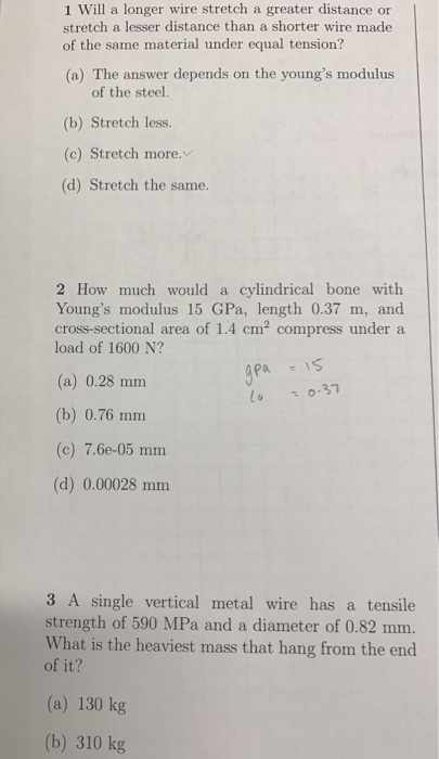 Solved 1 Will a longer wire stretch a greater distance or | Chegg.com