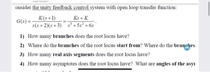 Solved TUNIVERY onsider the unity feedback control system | Chegg.com